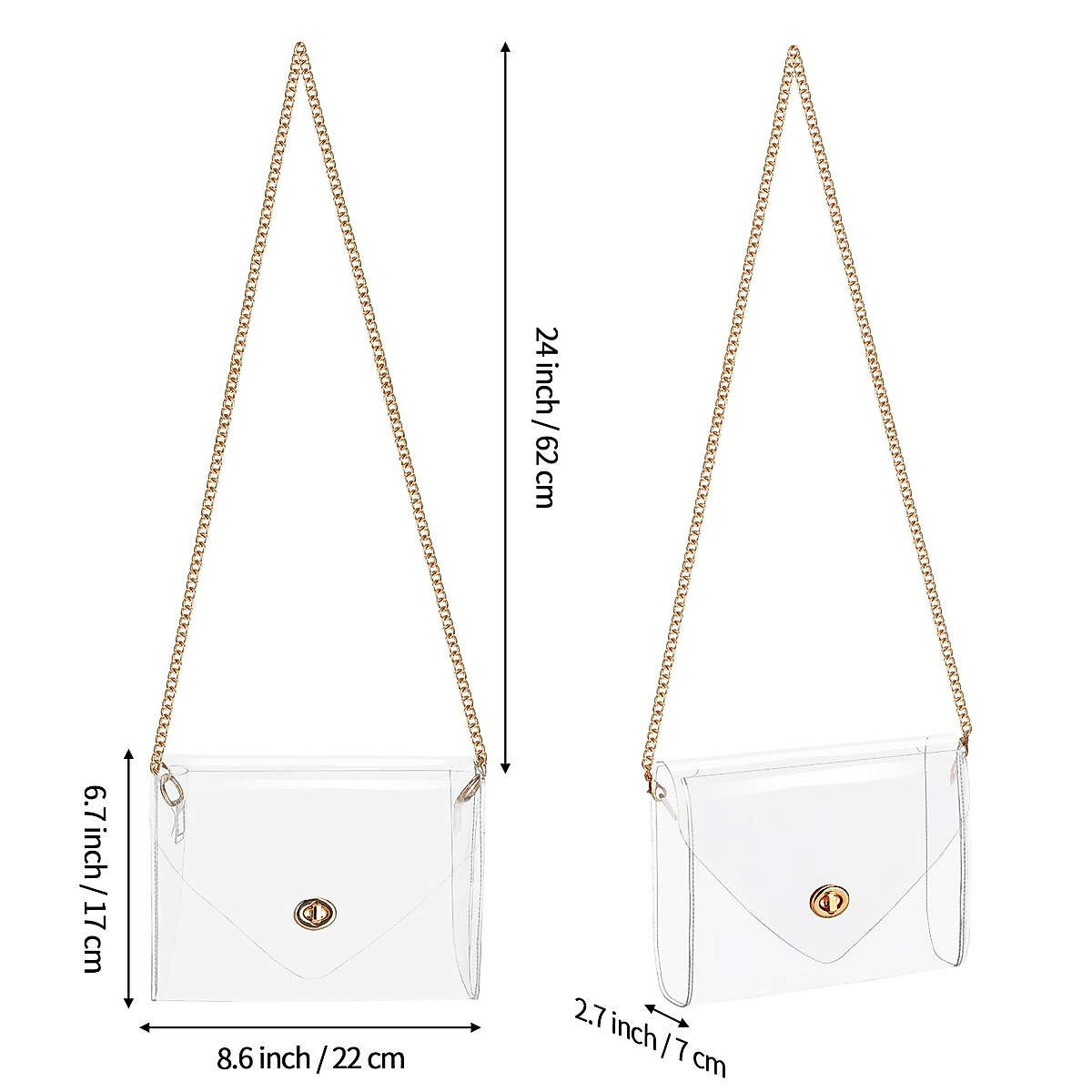HAOGUAGUA Clear Purse for Women, Clear Bag Stadium Approved, See Through Clear Handbag for Concerts Sports Events (Gold)