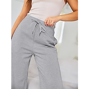 LILLUSORY Women's Wide Leg Sweatpants Casual Trendy Trending 2024 Loose Fit Comfy High Wasited Elastic Waist Jogger Winter Sweat Pants with Pockets Light Grey
