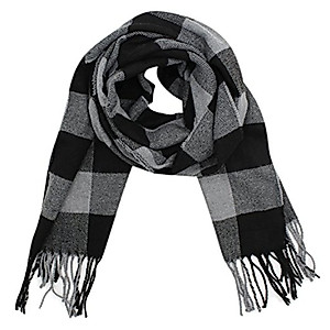 Rdylymx Men's Scarves Scarf Classic Arrival Winter Plaid Scarf Tassel Edge Soft Warm Scarf(Black Grey)