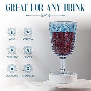 elle decor Acrylic Wine Goblets | Set of 4, 15-Ounce | Unbreakable Acrylic Wine Glasses | Reusable Plastic, Shatterproof Long Stemmed Water Glasses | Bar Drinking Cups (Blue)