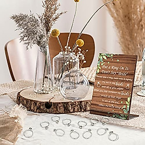 Put a Ring on It Bridal Shower Game with 100 Pcs Metal Fake Rings, Rustic Greenery Bridal Shower Favors Not Say Bride Rules Wedding Shower Games Wooden Bridal Shower Gifts for Guests (Silver)