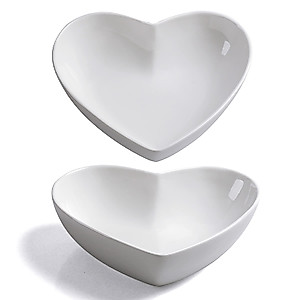 Keponbee Heart Bowls Porcelain 2pcs White Heart-shaped Bowl Dessert Bowls/Salad Bowl 7 inch, 20OZ