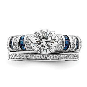 IceCarats 925 Sterling Silver Blue White Cubic Zirconia CZ Engagement Wedding Band Ring R Size 7