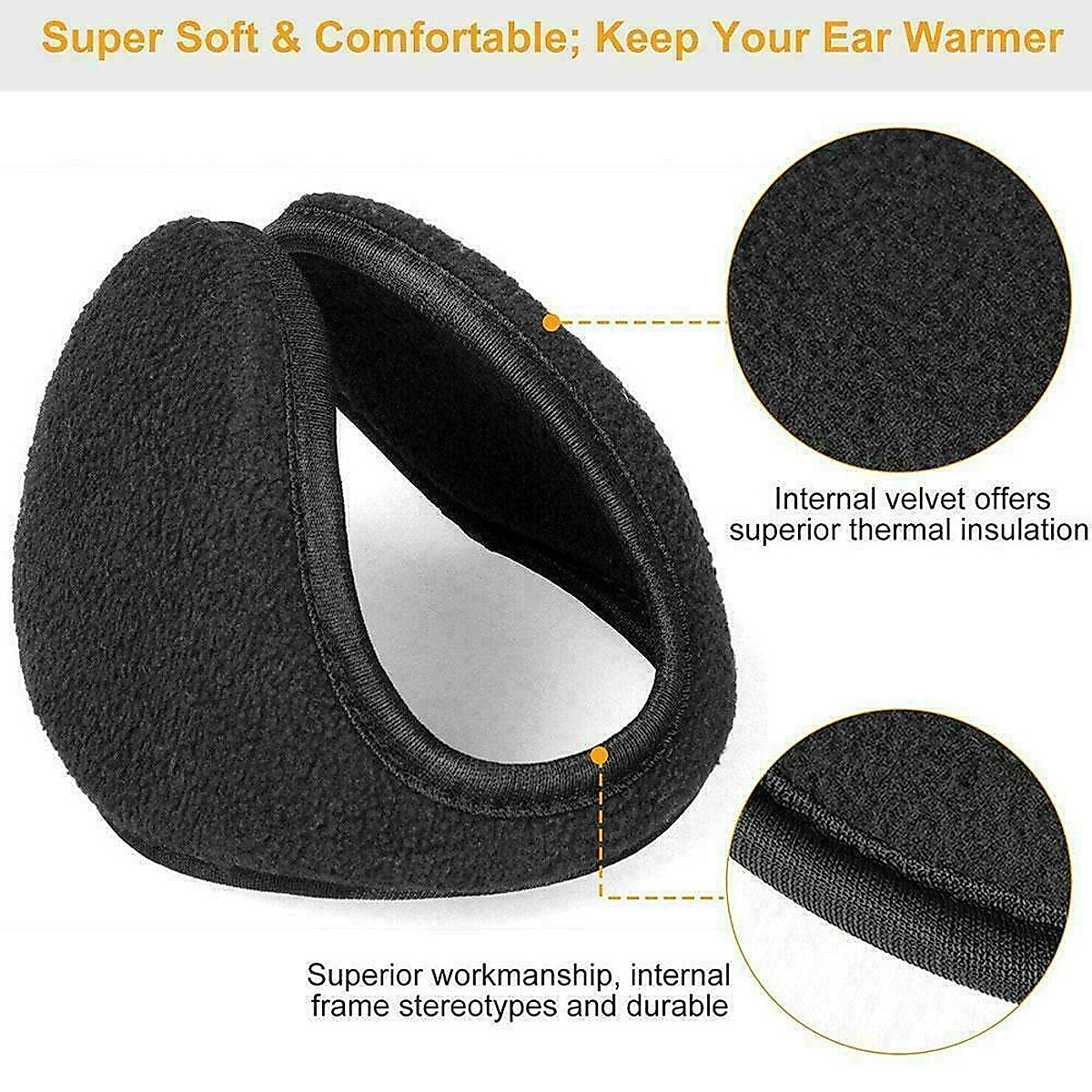 Gelante Unisex Classic Fleece Earmuffs for Cold Weather. Ear Warmer Behind the Head. 5039C-Black