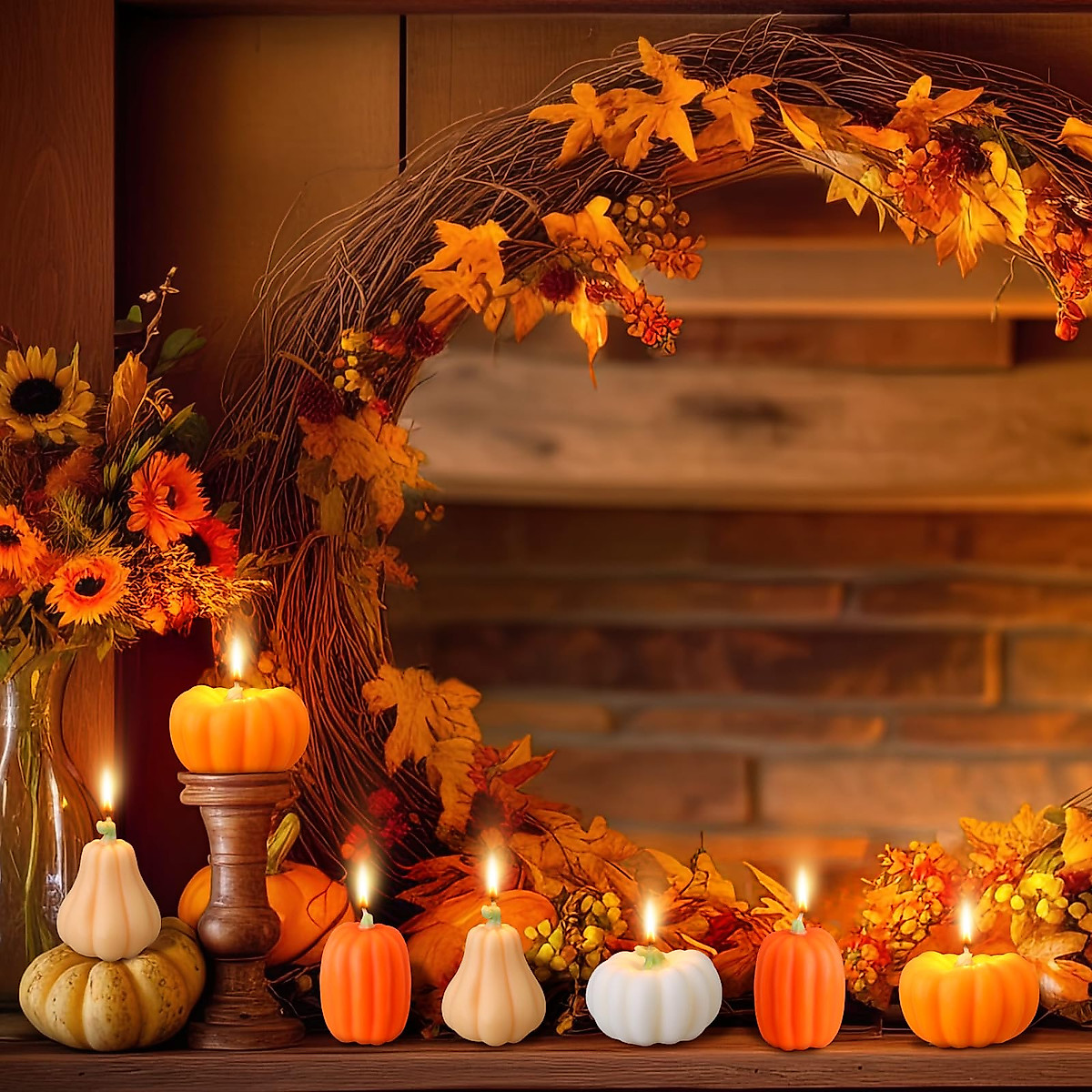 Conelist 8 Pcs Fall Pumpkin Shaped Candles Thanksgiving Scented Candles Pumpkin Tealight Candles Home Decor Handmade Soy Wax White Orange Candles for Home Table Bedroom Bathroom Decorations Party