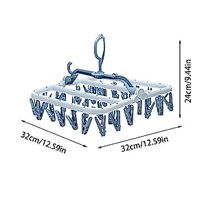 Clothes Drying Hanger with 32 Clips- Foldable Detachable Hanging Sock Rack | 360 Degree rotatable Windproof Laundry Rack, for Sock,Underwear Hanger, Clothes pegs