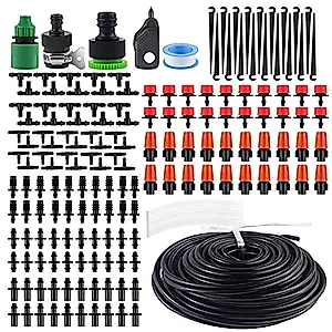 MSDADA Micro Drip Irrigation Kit, 50ft Garden Automatic Irrigation System, 1/4" Blank Distribution Tubing Hose Adjustable Nozzle, Plant Watering Kit for Garden, Patio, Greenhouse, Flower Bed, Lawn