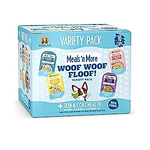 Weruva Dog Meals 'n More Natural Wet Dog Food, Woof Woof Floof! Skin & Coat Health Variety Pack, 3.5oz Cup (Pack of 10)