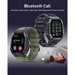 PODOEIL Smart Watch with 1.85'' HD Screen, Fitness Tracker/Bluetooth Call/Sports Mode, Men's Tactical Smart Watches for iOS Android Samsung