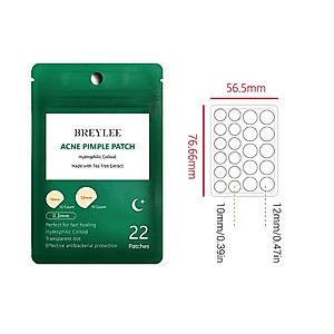 BREYLEE Acne Patches, Tea Tree Pimple Patches Acne Dots Acne Absorbing Cover Pimple Healing Sticker Acne Treatment Hydrocolloid Acne Patch (3 Pack, 66 Count)