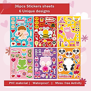 Valentines Day Crafts for Kids Valentine Stickers 36 pcs Sheets, DIY Valentine's Cards, Art Kit for Girls, Boys or Toddler, Perfect for Party Games, School Activities Supplies, Classroom Decoration