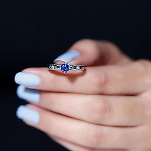 Rosec Jewels Certified Lab Grown Blue Sapphire Promise Ring, AAAA Quality, Sapphire Diamond Solitaire Ring - Ready To Gift, 14K White Gold, Size:US 6.50