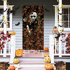 Michael Myers Door Cover Scary Creepy Halloween Photo Backdrop Halloween Birthday Party Decorations and Supplies for Home