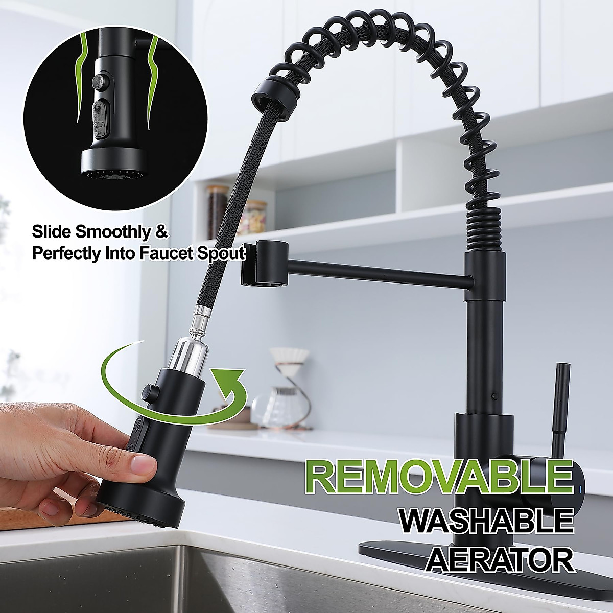 GCGWEQS Pull Down Faucet Replacement Head, 3 Functions Kitchen Faucet Sprayer Head, G 1/2 Pull Out Spray Head for Kitchen Faucet, Black Kitchen Sink Faucet Head