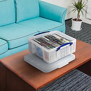 Really Useful Box 18 Liter Plastic Stackable Storage Container w/Snap Lid & Built-In Clip Lock Handles for Home or Office Organization, 2 Pack, Clear