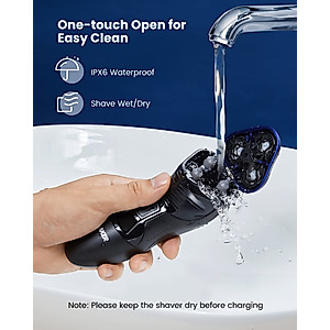 GLAKER Electric Razors for Men, Mens Electric Shaver Razor with Extra Shaver Head Cordless Waterproof Rechargeable, Electric Rotary Shaver with Pop-up Trimmer, LCD Display for Father's Gift