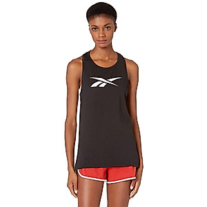 Reebok Women's Training Essentials Graphic Racerback Tank Top, Black/White, Large