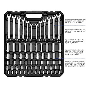 Prostormer 240-Piece Mechanics Hand Tool Set, General Assorted SAE/Metric Sockets and Wrenches Automotive Repair Tool Kit with Plastic Storage Toolbox
