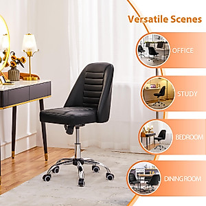 Yaheetech PU Leather Armless Office Chair, Mid Back Desk Chair,Computer Task Chair, Modern Vanity Chair with Rolling Wheels, Metal Base Black