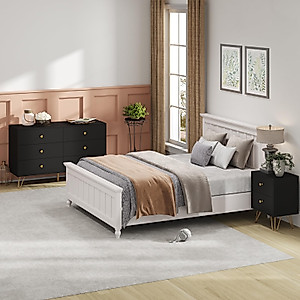 Tradare 6 Drawer Dresser and Night Stand Sets for Bedroom, Two Drawers Nightstand Set of 2 & 6 Drawer Dresser with Gold Handle, Modern Black and Gold Dresser Set