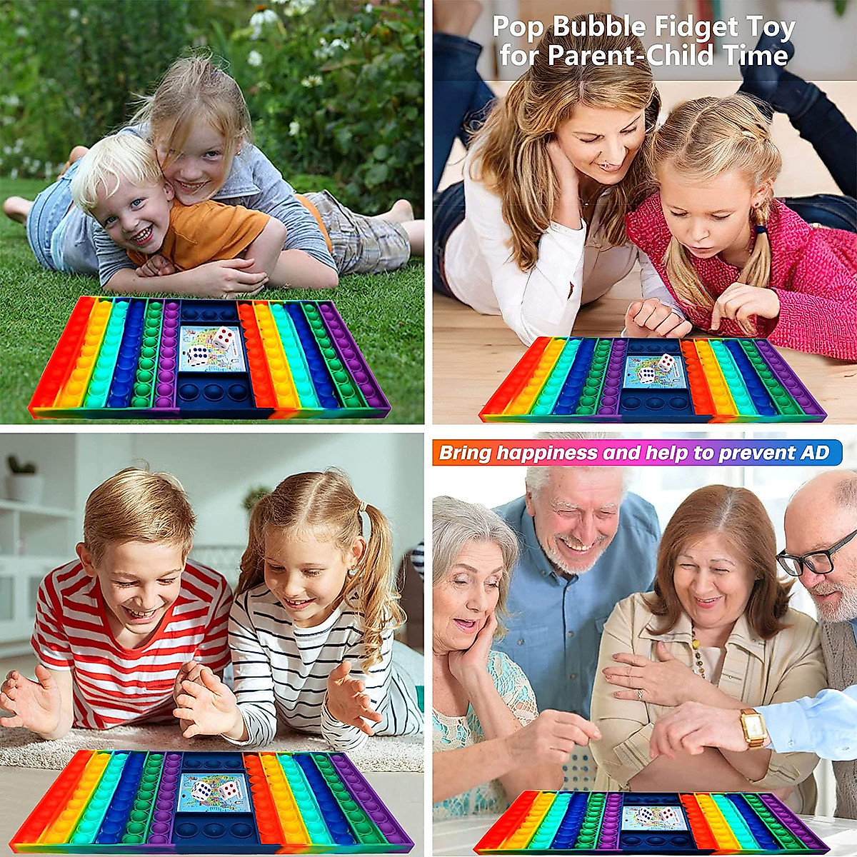 COOPEA Pop it Fidget Game with Dice, Silicone Rainbow Chess Game Board Giant Pops Push Bubble Fidget Sensory Toys for its Parent-Child Time,Jumbo Pop Game for Kids and Adults