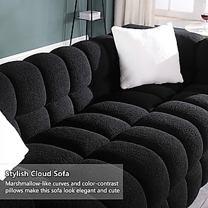 Tmsan Cloud Couch, 84" Modern Sectional Couches for Living Room Set, 3 Seater Sofa with 2 Accent Pillows, Comfy Boucle Fabric, Black