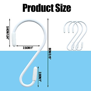 Hitefu 30PCS White S Hooks for Hanging, 3.15 Inch Stainless Steel S Shaped Hooks, Rubber Coated S Hooks for Hanging Plants, Clothes, Jeans, Towels, Pot, Pan, Cups
