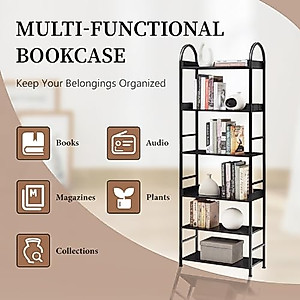 Xshelley 6-Tier Bookcase and Bookshelf, Bookcase with Metal Frame, Industrial Bookshelf with Open Storage Shelves for Home Office (Black)