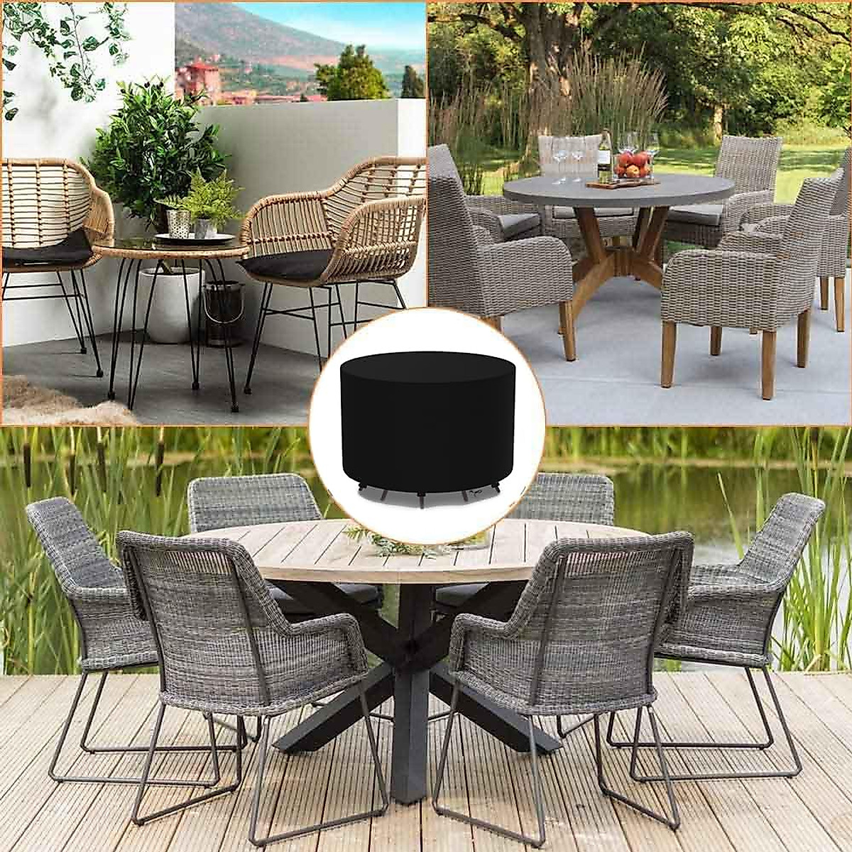 Ziewee Round Outdoor Table Cover Waterproof 600D Round Patio Furniture Covers Patio Table Cover for Table and Chair Sets Rainproof & Snowproof Patio Cover 96" Dia x 36" H / 240x90cm