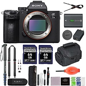 Sony a7 III Mirrorless Digital Camera Bundle with Water Resistant Gadget Bag, 64GB SDXC Memory Card, Peak Design Strap, Monopod + More | Sony Alpha 7 III