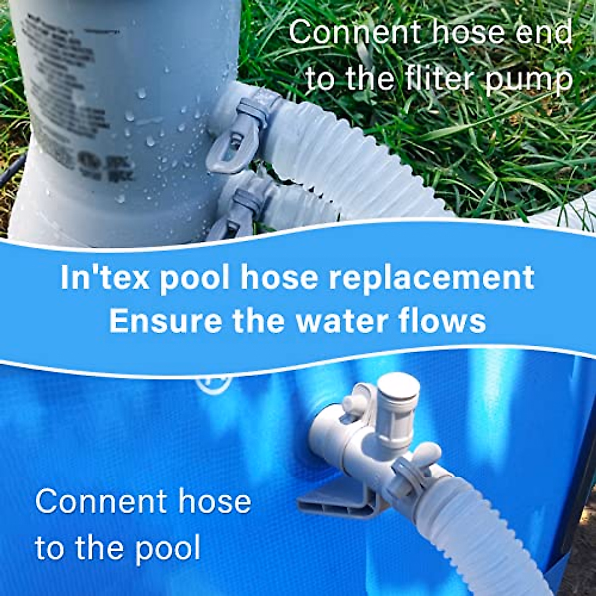 Pool Pump Hose Above ground pool hose, 2 Pack 59"Long 1.25"Diameter Swimming Pool Replacement Hose, Compatible with Pump Model 607, 637, 330 GPH, 530 GPH, and 1000 GPH