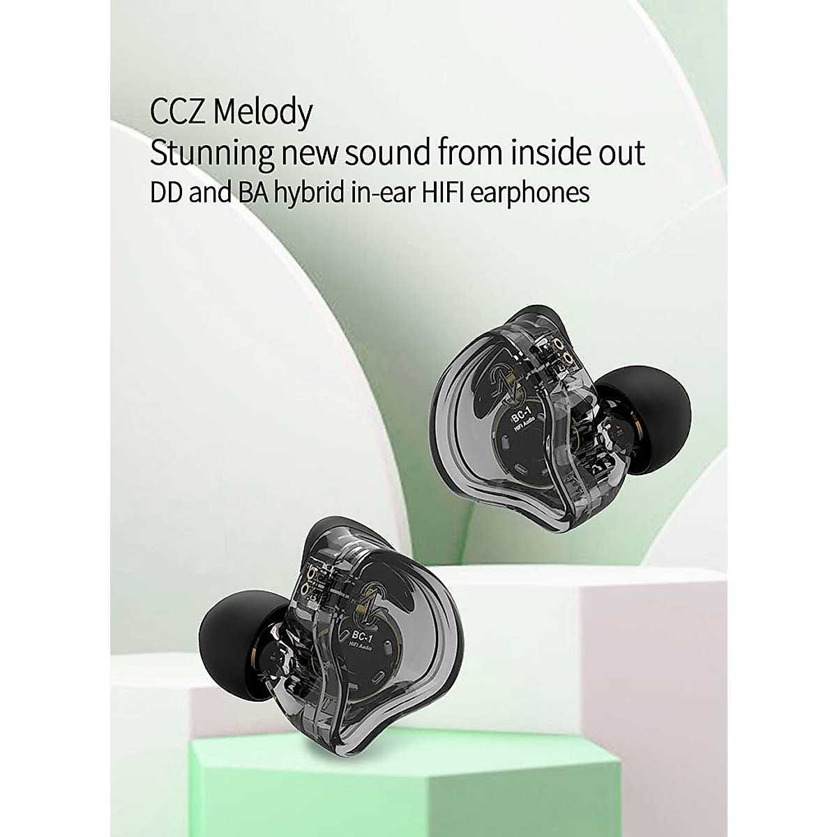 KeepHiFi CCZ Melody IEM Earphones Monitors Hybrid In Ear Headphones 1BA+1DD In Ear Monitors Headphone Wired Professional in Ear Earbuds Wired for Musicians Singers Guitarist Audiophiles (Black No Mic)