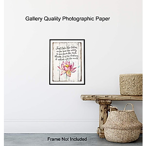 Inspirational Zen Art Print - 8x10 Motivational Lotus Wall Art Photo - Unique Spiritual Home Decor for Yoga Studio, Bathroom, Bedroom - Gift for Women, Meditation Buddha Fans - Unframed Poster