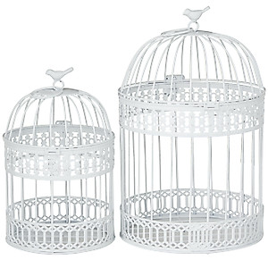 Deco 79 Metal Round Birdcage with Latch Lock Closure and Hanging Hook, Set of 2 16", 12"H, White