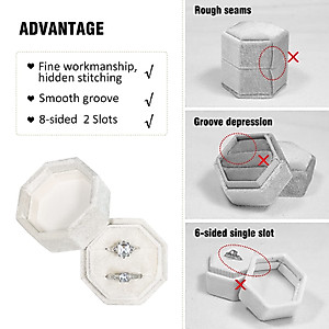 Vicoter Velvet Ring Box, Ring Box 2 Slots Ring Gift Box Double Slots Octagon Ring Display Holder Case for Proposal Engagement Wedding Ceremony (Ivory)