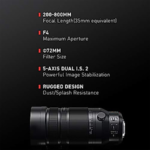 PANASONIC LUMIX G LEICA DG VARIO-ELMAR PROFESSIONAL LENS, 100-400MM, F4.0-6.3 ASPH., MIRRORLESS MICRO FOUR THIRDS, POWER OPTICAL I.S., H-RS100400 (USA BLACK)