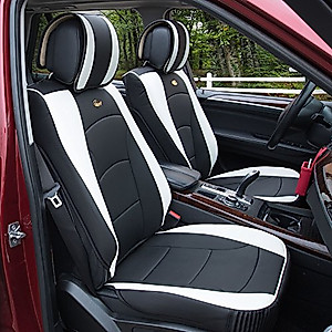 FH Group Car Seat Covers Front Set White Faux Leather Seat Cushions - Car Seat Covers for Low Back Seat, Universal Fit, Automotive Seat Covers, Airbag Compatible Car Seat Cover for SUV, Sedan, Van