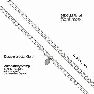 LIFETIME JEWELRY Diamond Cut Edge Curb Link Chain Necklace 24k Real Gold Plated (16 inches, 4mm, White Gold)