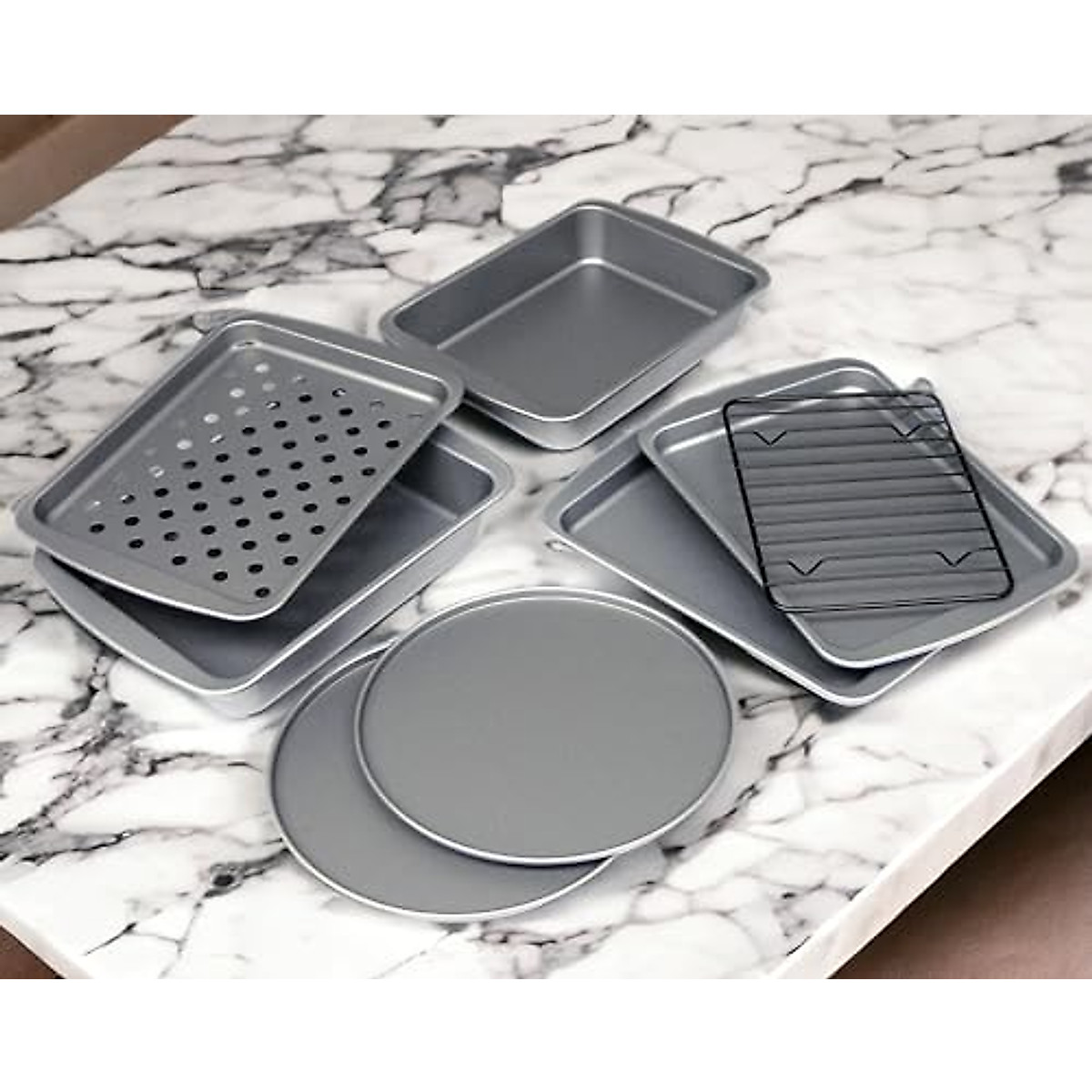 G & S Metal Products Company Ovenstuff Toaster Oven 8-Piece Bakeware Set, Gray