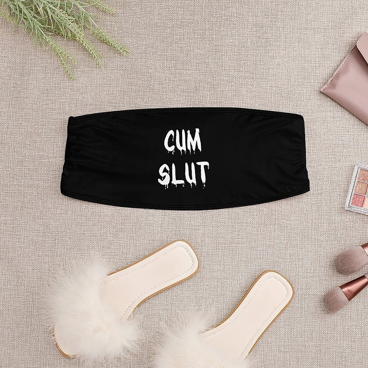 Cum Slut Women's Sexy Crop Top Sleeveless Stretchy Solid Strapless Tube Top M