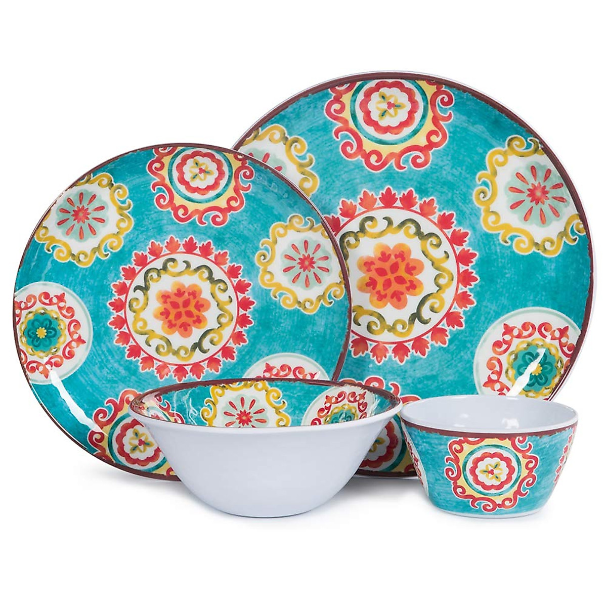 Yinshine 16pcs Melamine Dinnerware Set for 4, Outdoor and Indoor Dinner Dishes Set for Everyday Use, Break-resistant, Turquoise