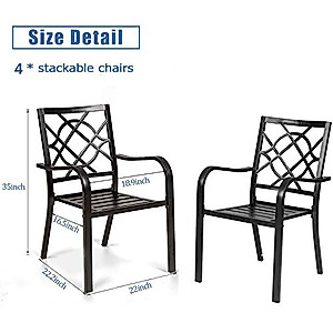Incbruce 300lbs Patio Chairs Set of 4 Outdoor Dining Chairs, Metal Frame Stackable Patio Dining Chairs, Wrought Iron Black Outdoor Chairs with Armrest for Garden, Poolside, Backyard