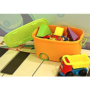 Basicwise Orange Stackable Toy Storage Box with Wheels Large