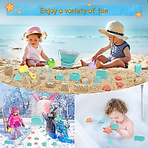 RACPNEL Beach Toys Sand Set for Kids, Collapsible Bucket and Shovels with Mesh Bag, Molds, Flags, Sandbox Kids Toddlers, Travel (Tavel Size)