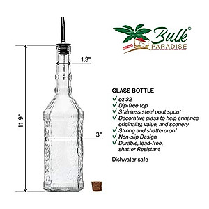 BULK PARADISE Large Clear Decorative Glass Bottle with Spout and Cork, 32oz, 1 Bottle - Design: VINO (3in X 11.9in)
