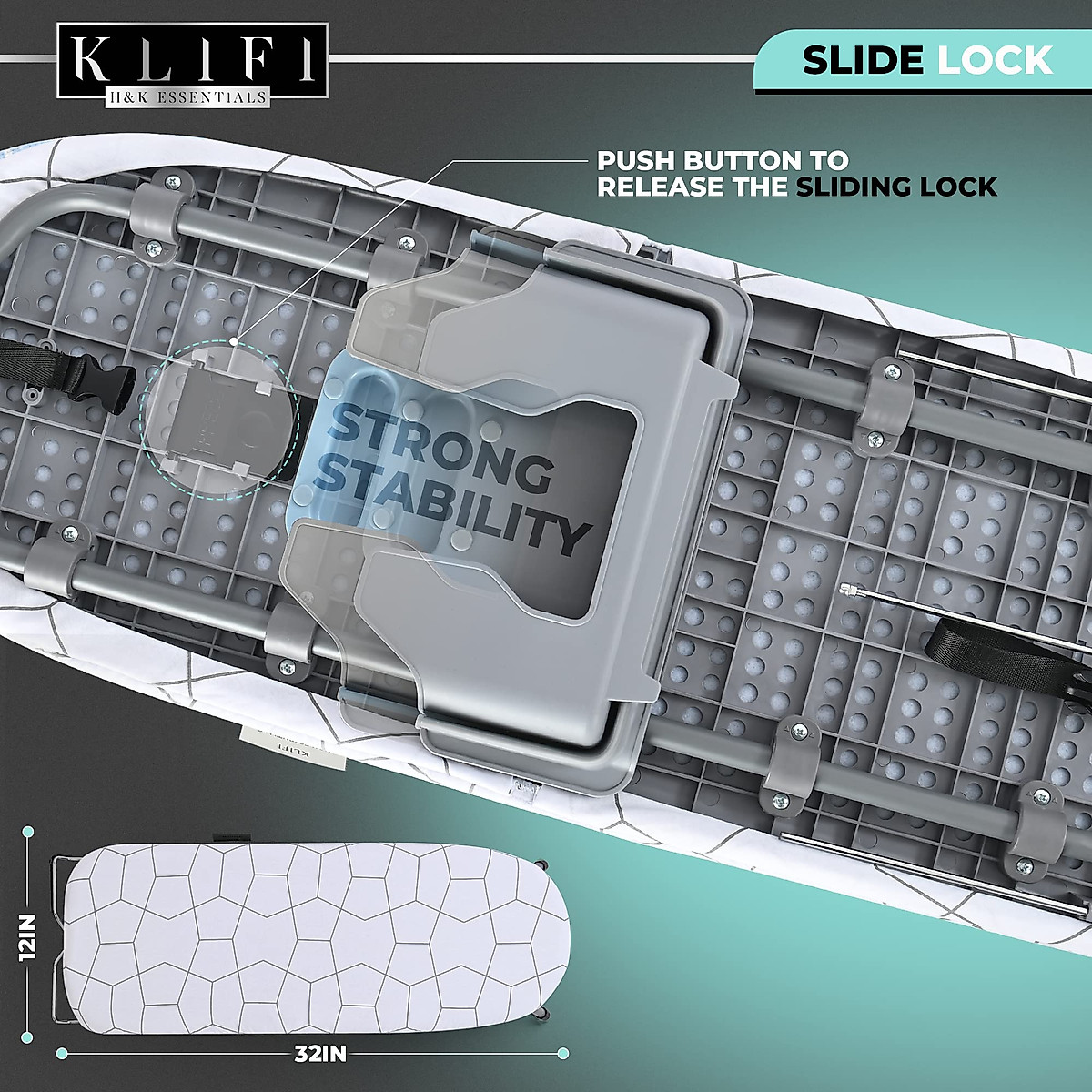 KLIFI Small Ironing Board Hanger Wall Mount Table Top Iron Board with Adjustable Legs Foldable with Built-in Iron Rest, Ironing Cloth Compact and Lightweight - Grey