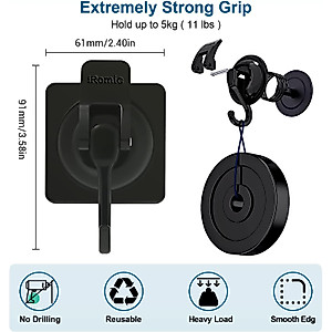 iRomic New Heavy Duty Vacuum Suction Cup Hook Organizer for Kitchen&Bathroom Accessories,Black.