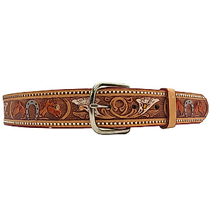 Needzo Painted Horse Decorative Leather Belt, Intricate Carved Floral Designs, Western Cowboy Apparel for Men and Women, Utility Tool Belts, Country Themed Wild West Gifts, Made in Mexico, Size 36