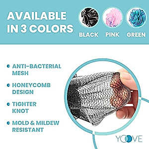 Loofah Back Scrubber | Bamboo Charcoal Infused Shower Scrubber | Bath-Sponge | Exfoliating Lufa Body Scrubber for Men & Women | Includes 1 Loofah on a Stick,1 Luffa Pouf and 1 Hook to Hang Loufa-Black