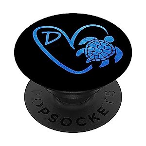Blue Green Sea Turtle Heart Letter D Initial Name Monogram PopSockets Swappable PopGrip